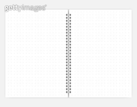 Open spiral bound dot grid A6 size notebook vector mockup (981575252 ...