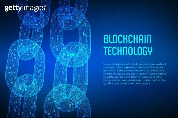 Block chain. Crypto currency. Blockchain concept. 3D wireframe chain ...