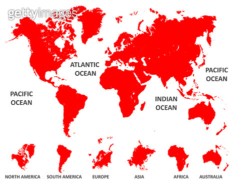 Red World Map with division of continent - stock vector 이미지 (964719752 ...