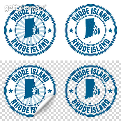 Rhode Island - Blue sticker and stamp with name and map (1051123076 ...