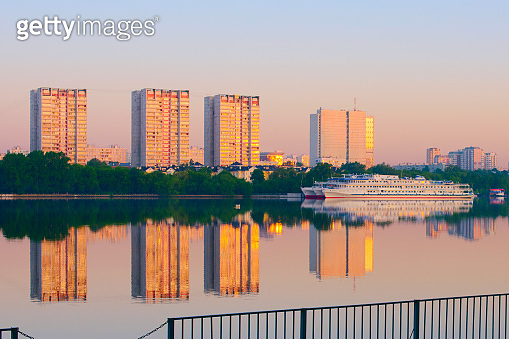 A view of the city's high-rise buildings, the river. City outskirts ...