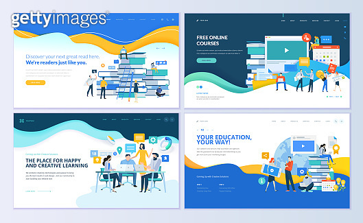 Set of web page design templates for distance education, online courses ...
