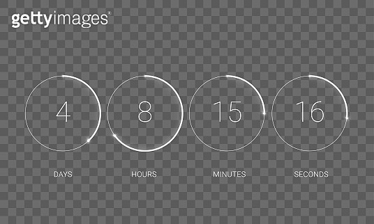 UI countdown clock counter timer. Vector digital count down circle board with circle time pie ...