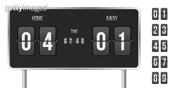 Scoreboard and time flip countdown. Vector home and away guest sport ...