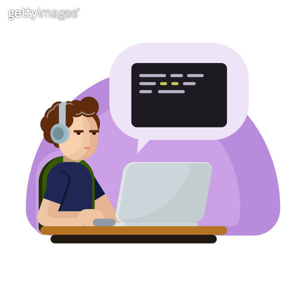 Young programmer man character coding. Vector flat cartoon illustration ...