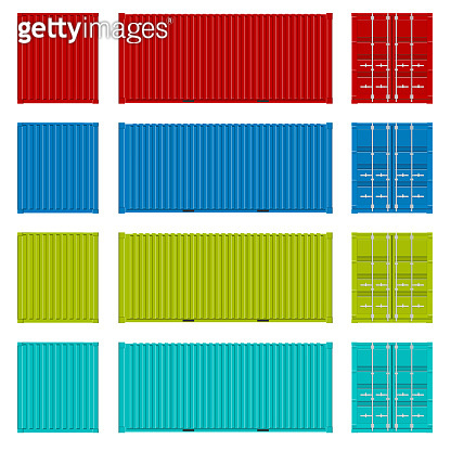 Creative vector illustration of sea freigh cargo containers views from ...