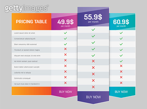 Creative vector illustration of business plans web comparison pricing table isolated on ...