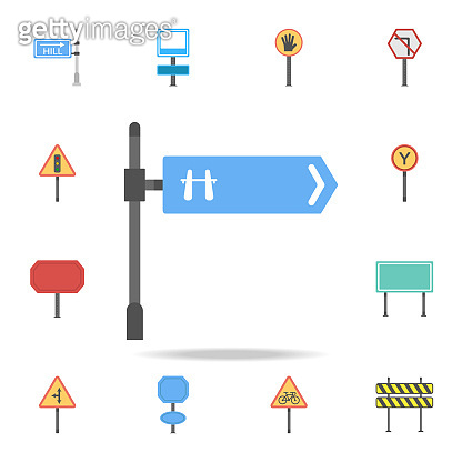 Motorway road colored icon. Detailed set of color road sign icons ...