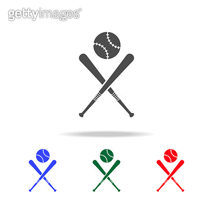 Baseball bat and ball icons. Elements of sport element in multi colored ...