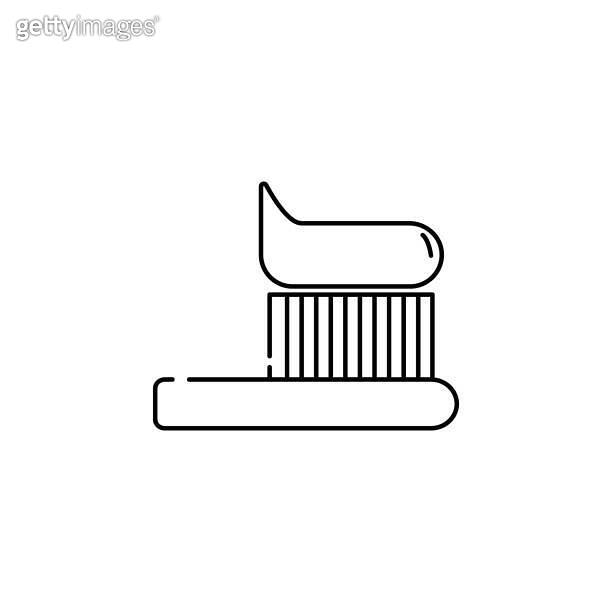 Toothbrush tooth brush with toothpaste line art icon. Stomatology sign ...