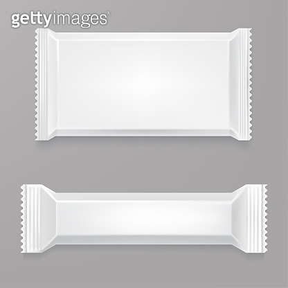 White blank chocolate bar mockup. White polyethylene package. Candy bar ...
