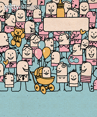 Cartoon Happy People Crowd and New Born Baby (1080577574) 일러스트, 무료 일러스트 ...