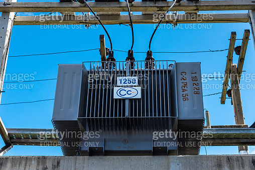 Power Transformer on the power poles at Damnoen Saduak Floating Market ...
