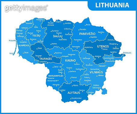 The detailed map of Lithuania with regions or states and cities ...