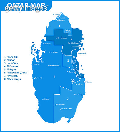 The detailed map of Qatar with regions or states and cities, capital ...