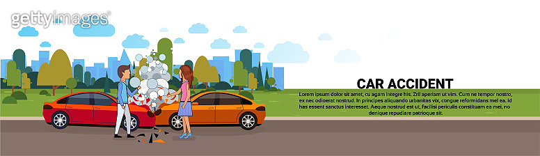 Car Accident On Road Vehicle Collision With Male And Female Driver ...