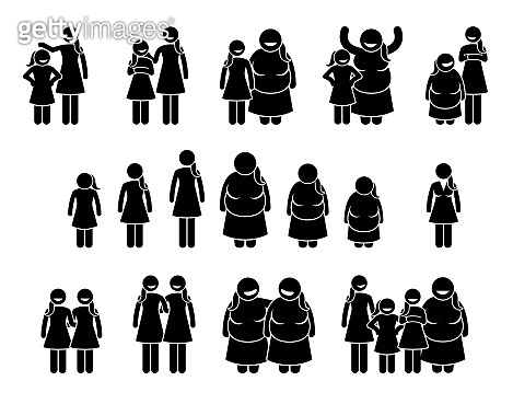Woman and Girls of Different Body Sizes and Heights Icons. (932564926 ...