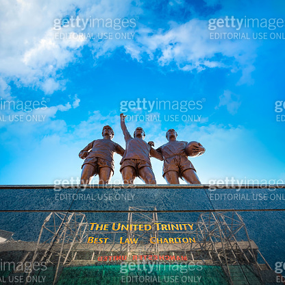 The United Trinity bronze sculpture at Old Trafford stadium in ...