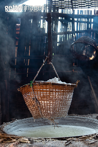 Ancient salt boiling, salt rock from brine on mountain at Boklua ...