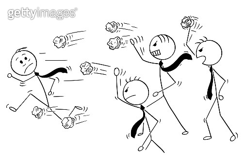 Cartoon of Businessman Running from Group of Angry Business People ...