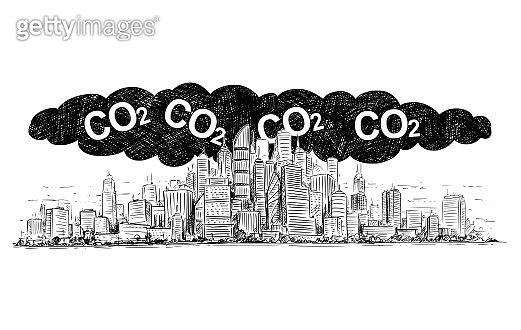 Vector Artistic Drawing Illustration of City Covered by Smog and CO2 ...