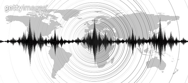 Mini Earthquake Wave with Circle Vibration on World map background ...