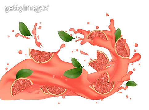 Grapefruit splash illustration. Splashing juice. Cocktail falling pink ...