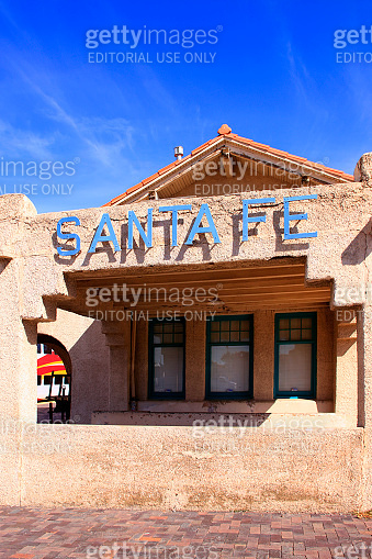 Santa Fe Railroad station building in the area known as the Railyard in ...