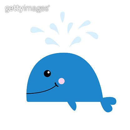 Blue whale with water fountain. Sea ocean life. Cute cartoon character ...