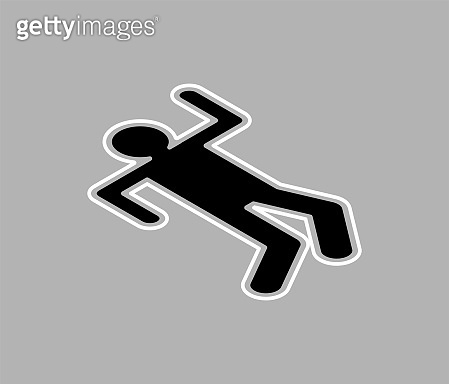 Chalk silhouette corpse. Crime scene. Chalk outline of dead body ...