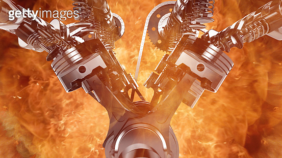 3D model of a working V8 engine with explosions. (957699336) - 게티이미지뱅크