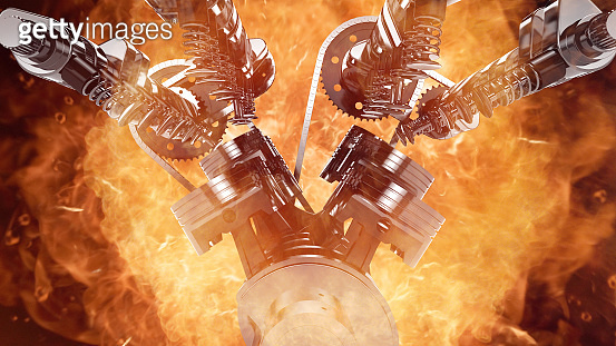 3D model of a working V8 engine with explosions. 이미지 (957699322) - 게티이미지뱅크