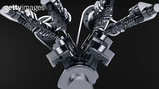 3D model of a working V8 engine. 이미지 (957698758) - 게티이미지뱅크