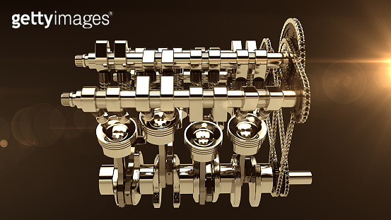 3D model of a working V8 engine with lens flare. (957698650) - 게티이미지뱅크