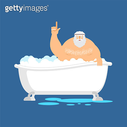 Archimedes in bath. Thumbs up eureka. ancient greek mathematician ...