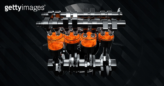 V8 Engine Rendering With Explosions And Sparks. Rotating Machines On ...