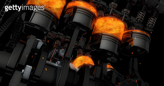 Close Up Working V8 Engine Rendering With Explosions And Sparks ...