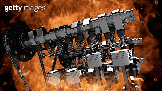 3D model of a working V8 engine with explosions. (957698964) - 게티이미지뱅크