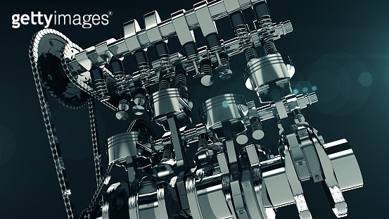 3D model of a working V8 engine with lens flare. (957698406) - 게티이미지뱅크