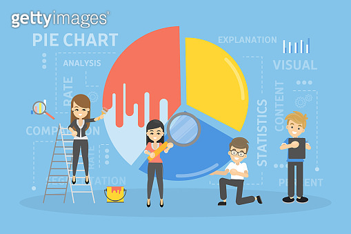 People with data pie chart. 이미지 (977703344) - 게티이미지뱅크