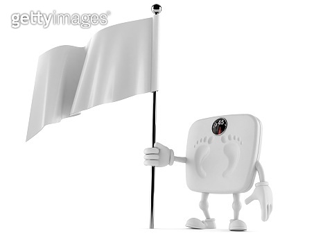 Weight scale character holding blank flag (974602228) - 게티이미지뱅크