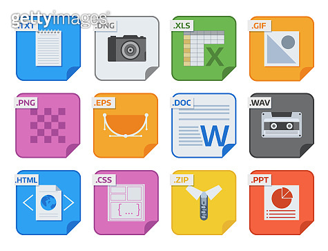 File types vector icons and formats labels file system icons ...