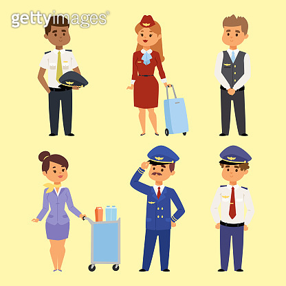 Pilots and stewardess vector illustration airline character plane ...