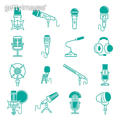 Microphone vector musical radio studio records icons audio dictaphone ...