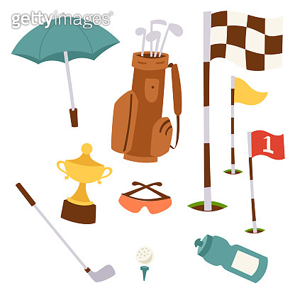 Golf icons hobby equipment cart player golfing sport symbol flag hole ...