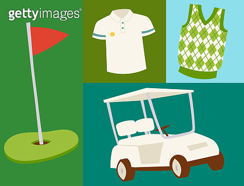 Golf icons hobby car equipment cart player golfing sport symbol flag ...