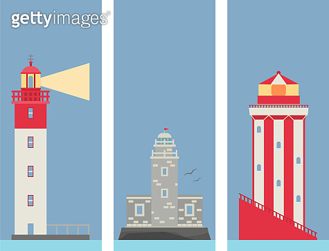Lighthouses vector banner flat searchlight towers for maritime ...