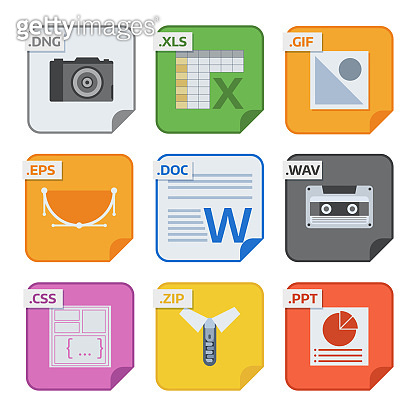 File types vector icons and formats labels file system icons ...