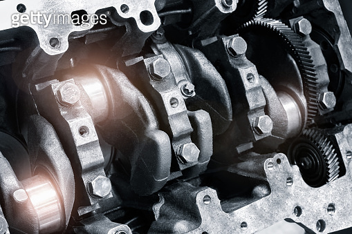 Car engine part, concept of modern vehicle motor and cut metal car ...