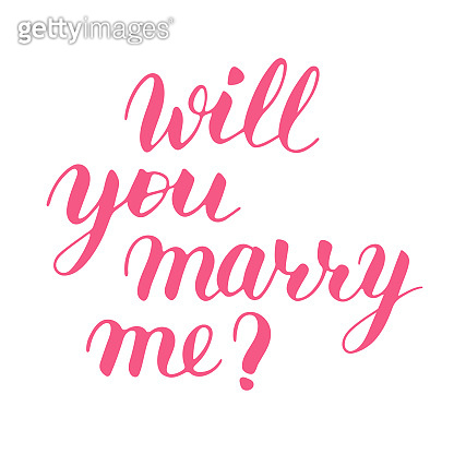 Will you marry me hand drawn vector lettering. Isolated pink sign for ...
